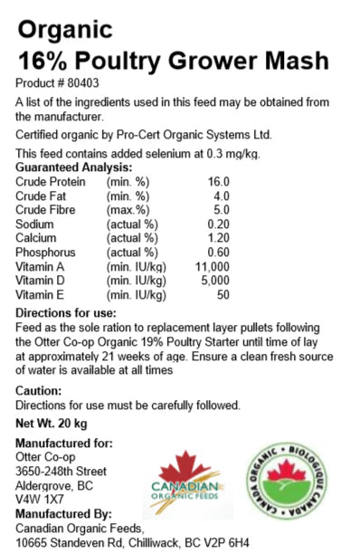 Organic - 16% Poultry Grower - Mash - 20kg – Hashbrowns Homestead Supplies